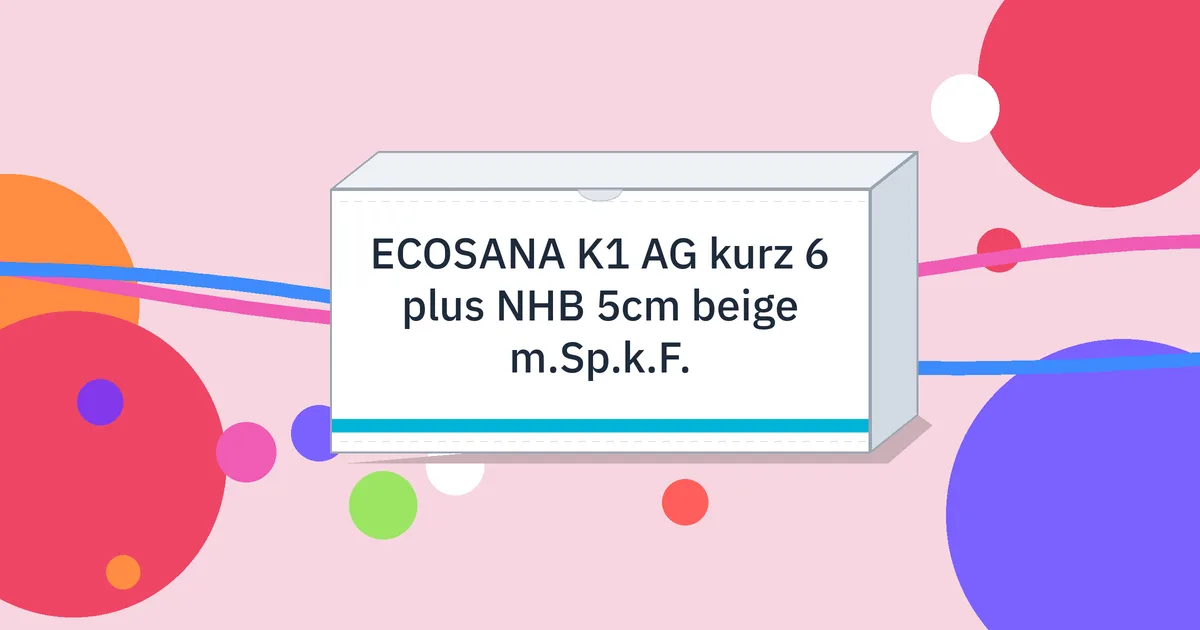 Symbolbild: Packung mit der Aufschrift ECOSANA K1 AG kurz 6 plus NHB 5cm beige m.Sp.k.F. (PZN 04730014) – Verfügbarkeit und Bezug in Apotheken in Frankfurt am Main