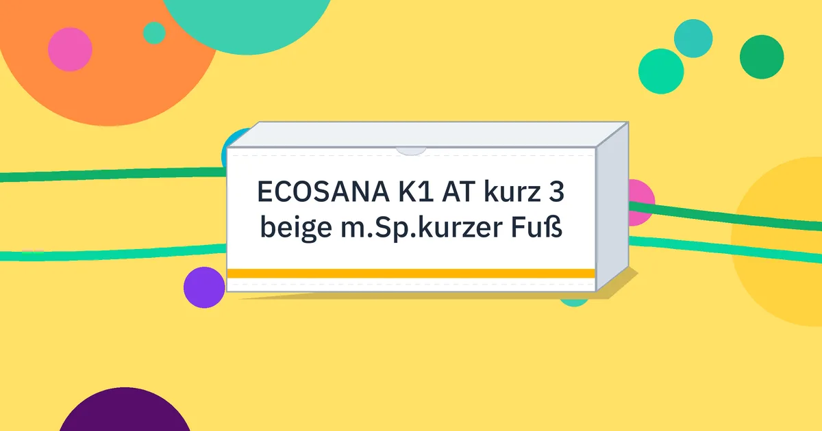 Symbolbild: Packung mit der Aufschrift ECOSANA K1 AT kurz 3 beige m.Sp.kurzer Fuß (PZN 04731628) – Verfügbarkeit und Bezug in Apotheken in Frankfurt am Main