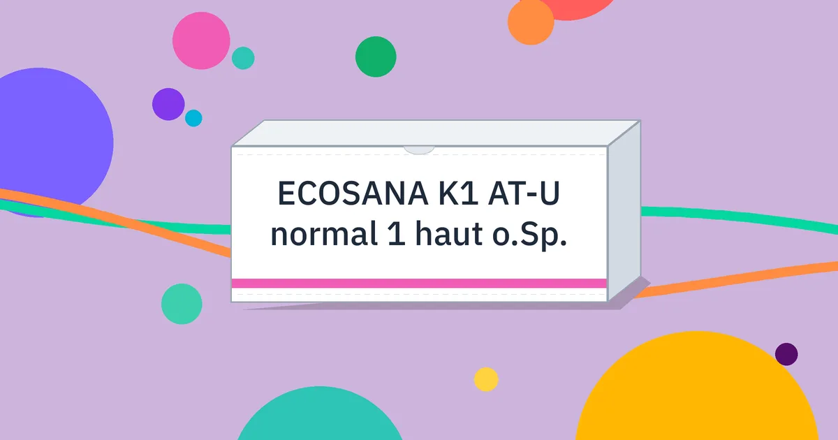Symbolbild: Packung mit der Aufschrift ECOSANA K1 AT-U normal 1 haut o.Sp. (PZN 04732674) – Verfügbarkeit und Bezug in Apotheken in Frankfurt am Main