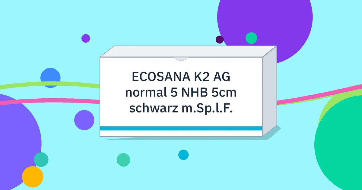 Symbolbild: Packung mit der Aufschrift ECOSANA K2 AG normal 5 NHB 5cm schwarz m.Sp.l.F. (PZN 10956751) – Verfügbarkeit und Bezug in Apotheken in Frankfurt am Main