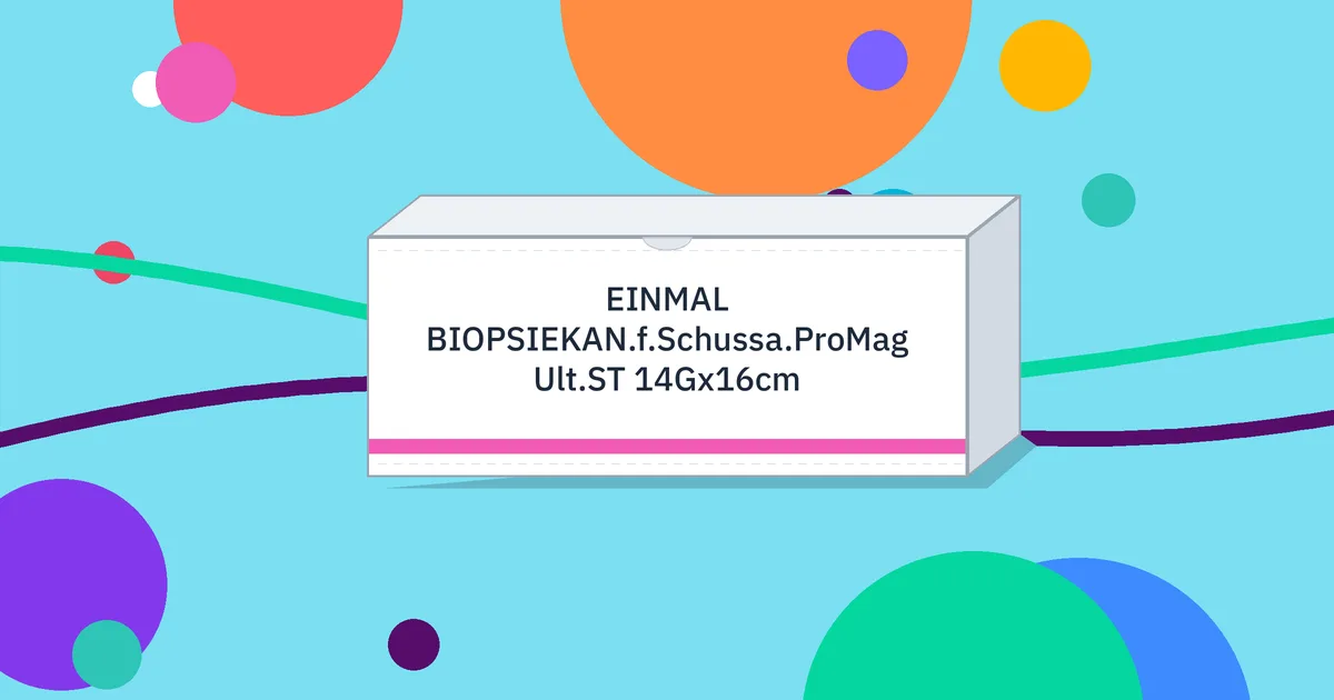Symbolbild: Packung mit der Aufschrift EINMAL BIOPSIEKAN.f.Schussa.ProMag Ult.ST 14Gx16cm (PZN 00283392) – Verfügbarkeit und Bezug in Apotheken in Frankfurt am Main