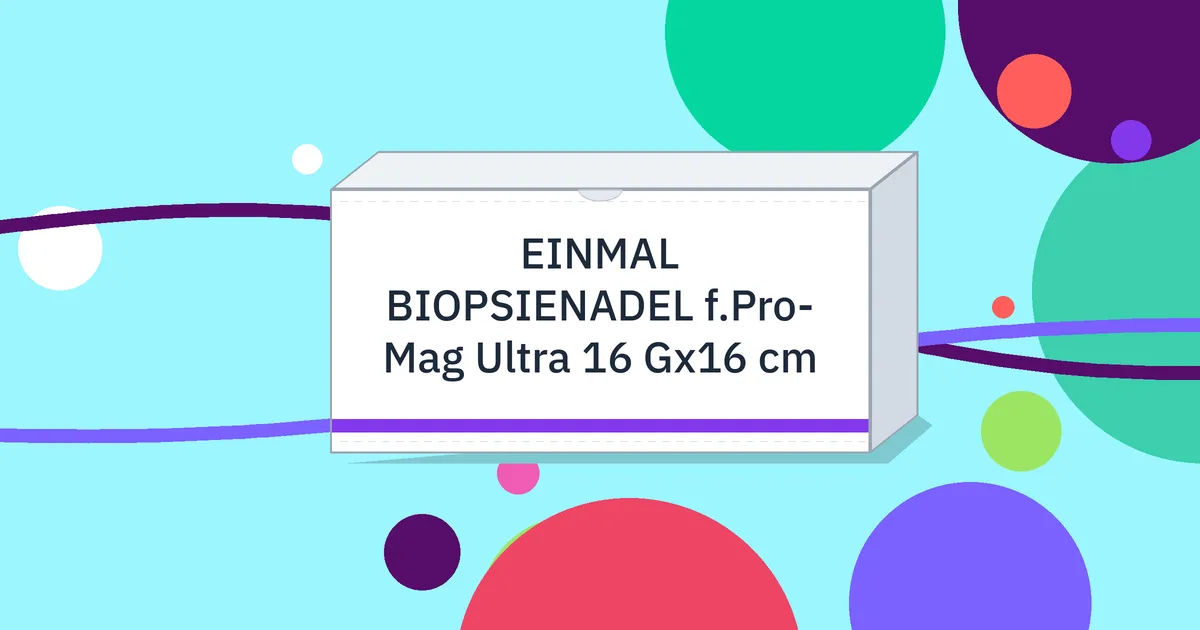 Symbolbild: Packung mit der Aufschrift EINMAL BIOPSIENADEL f.Pro-Mag Ultra 16 Gx16 cm (PZN 16617694) – Verfügbarkeit und Bezug in Apotheken in Frankfurt am Main