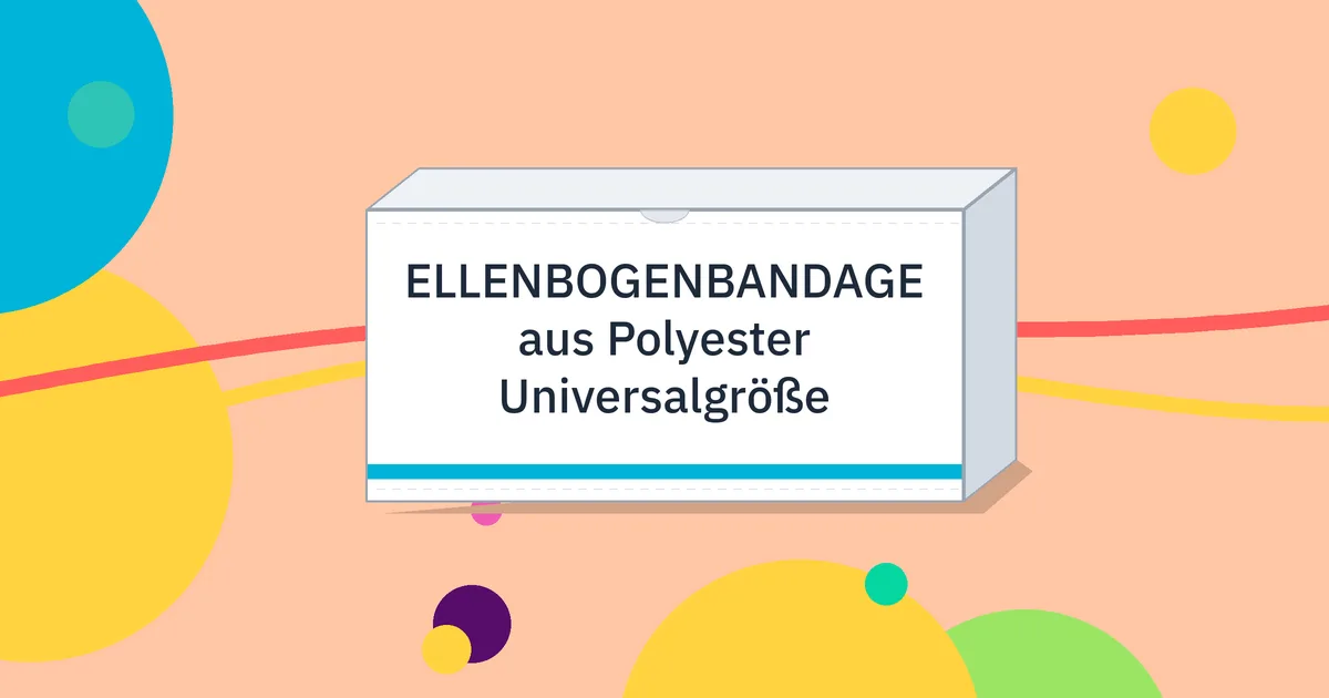 Symbolbild: Packung mit der Aufschrift ELLENBOGENBANDAGE aus Polyester Universalgröße (PZN 13057734) – Verfügbarkeit und Bezug in Apotheken in Frankfurt am Main