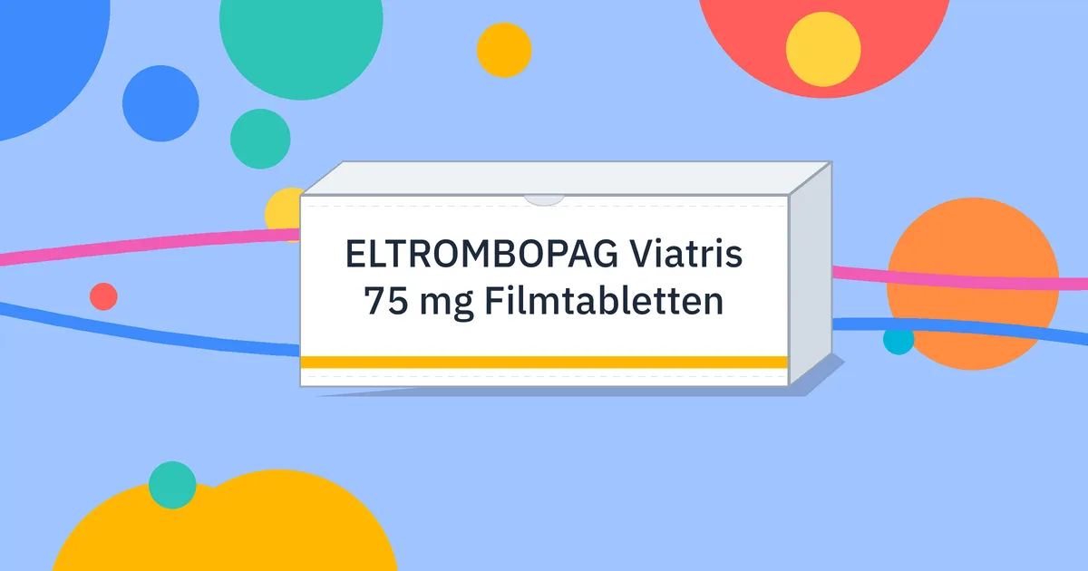Symbolbild: Packung mit der Aufschrift ELTROMBOPAG Viatris 75 mg Filmtabletten (PZN 19692153) – Verfügbarkeit und Bezug in Apotheken in Frankfurt am Main