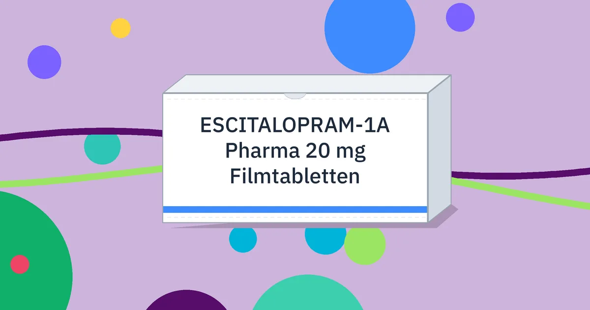 Symbolbild: Packung mit der Aufschrift ESCITALOPRAM-1A Pharma 20 mg Filmtabletten (PZN 10254115) – Verfügbarkeit und Bezug in Apotheken in Frankfurt am Main