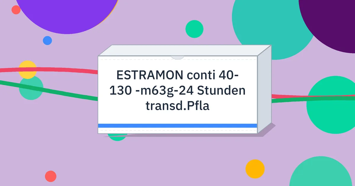 Symbolbild: Packung mit der Aufschrift ESTRAMON conti 40-130 -m63g-24 Stunden transd.Pfla (PZN 06845603) – Verfügbarkeit und Bezug in Apotheken in Frankfurt am Main