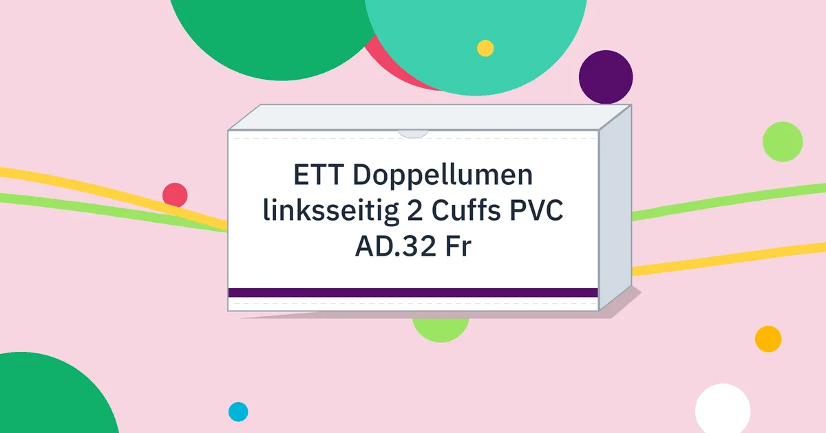 Symbolbild: Packung mit der Aufschrift ETT Doppellumen linksseitig 2 Cuffs PVC AD.32 Fr (PZN 19121516) – Verfügbarkeit und Bezug in Apotheken in Frankfurt am Main