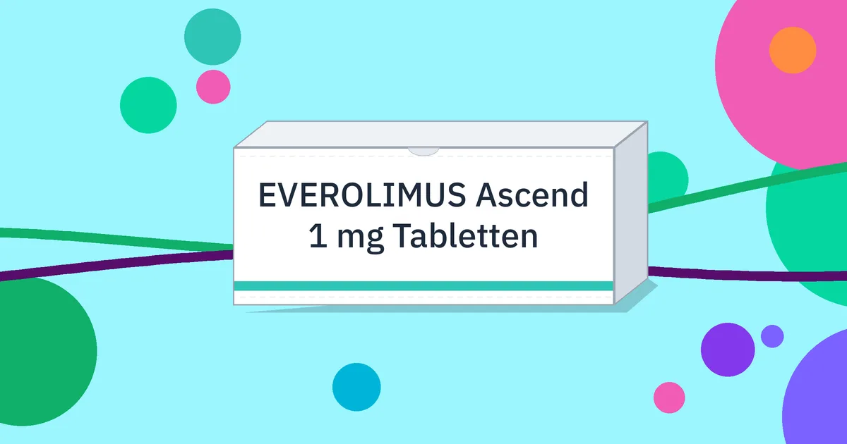 Symbolbild: Packung mit der Aufschrift EVEROLIMUS Ascend 1 mg Tabletten (PZN 18425740) – Verfügbarkeit und Bezug in Apotheken in Frankfurt am Main