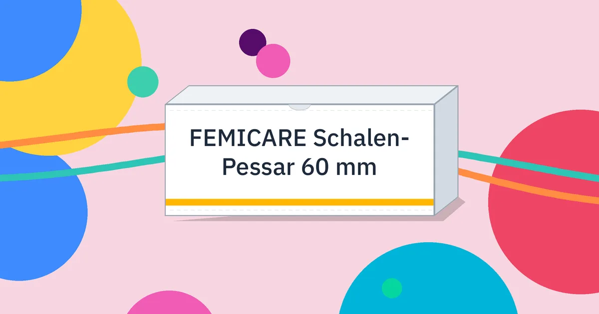 Symbolbild: Packung mit der Aufschrift FEMICARE Schalen-Pessar 60 mm (PZN 19336286) – Verfügbarkeit und Bezug in Apotheken in Frankfurt am Main