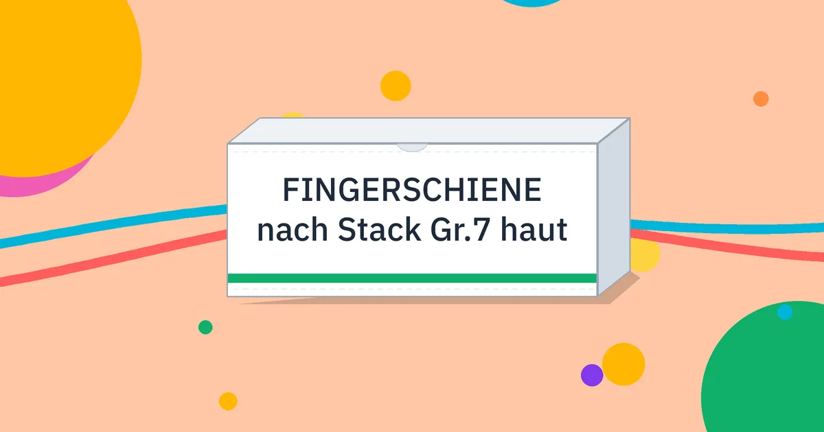 Symbolbild: Packung mit der Aufschrift FINGERSCHIENE nach Stack Gr.7 haut (PZN 07008068) – Verfügbarkeit und Bezug in Apotheken in Frankfurt am Main