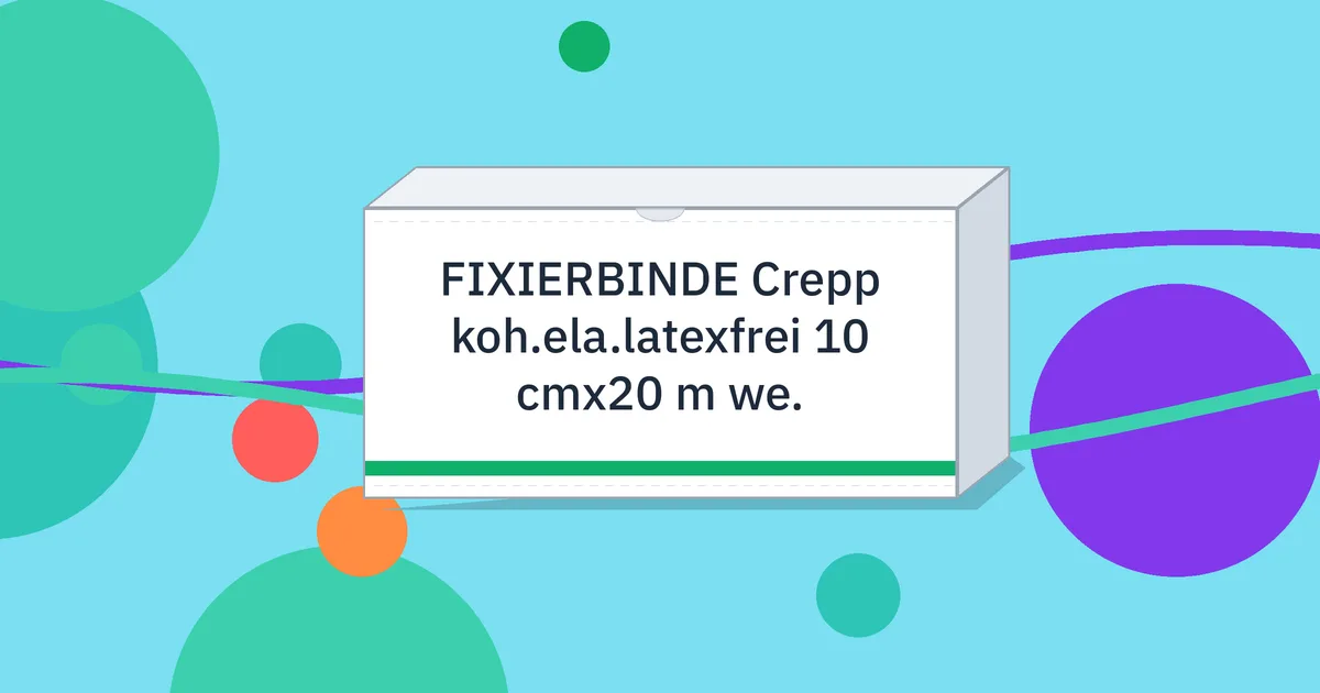 Symbolbild: Packung mit der Aufschrift FIXIERBINDE Crepp koh.ela.latexfrei 10 cmx20 m we. (PZN 12397764) – Verfügbarkeit und Bezug in Apotheken in Frankfurt am Main