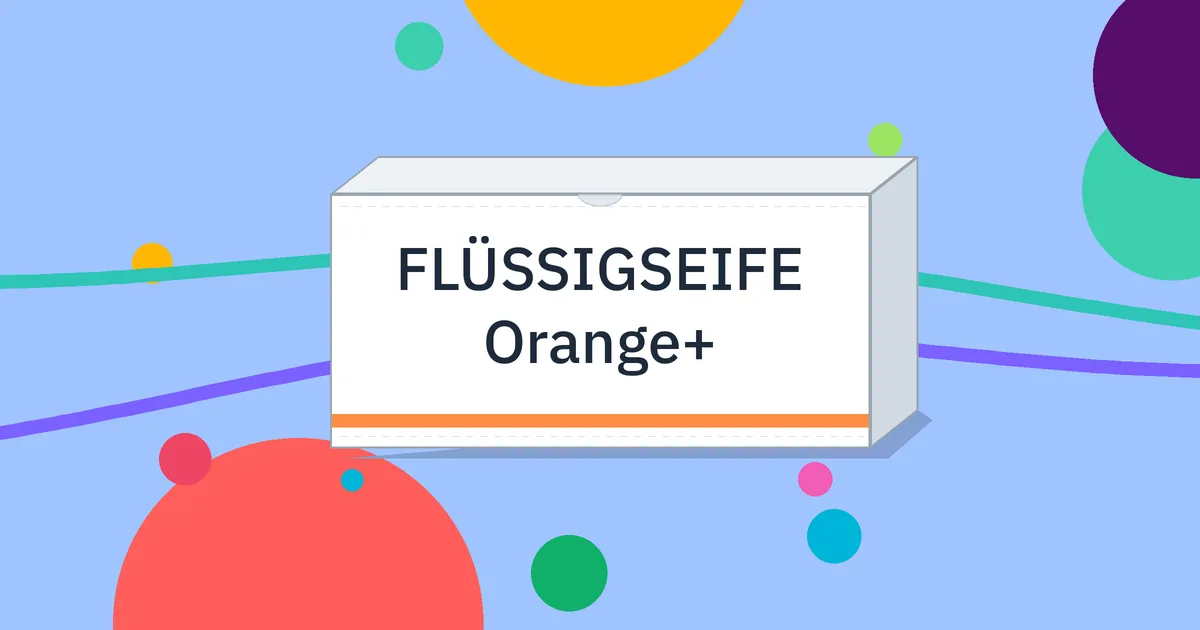 Symbolbild: Packung mit der Aufschrift FLÜSSIGSEIFE Orange+ (PZN 17428251) – Verfügbarkeit und Bezug in Apotheken in Frankfurt am Main