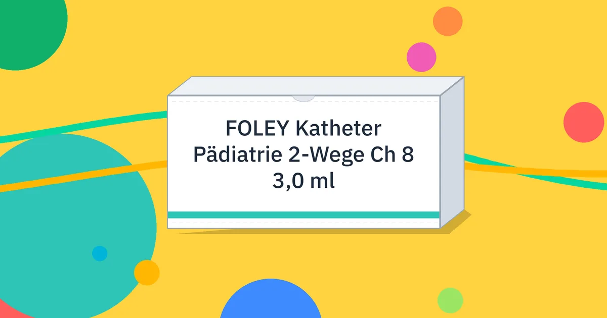 Symbolbild: Packung mit der Aufschrift FOLEY Katheter Pädiatrie 2-Wege Ch 8 3,0 ml (PZN 04365721) – Verfügbarkeit und Bezug in Apotheken in Frankfurt am Main
