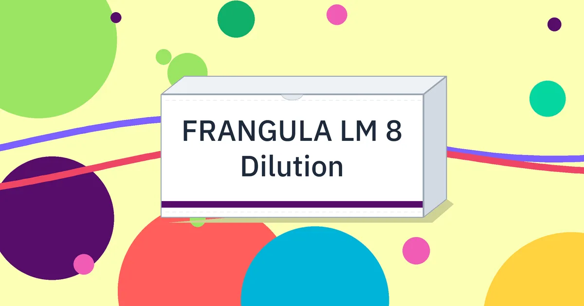 Symbolbild: Packung mit der Aufschrift FRANGULA LM 8 Dilution (PZN 12874359) – Verfügbarkeit und Bezug in Apotheken in Frankfurt am Main