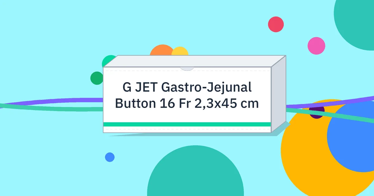 Symbolbild: Packung mit der Aufschrift G JET Gastro-Jejunal Button 16 Fr 2,3x45 cm (PZN 14346908) – Verfügbarkeit und Bezug in Apotheken in Frankfurt am Main