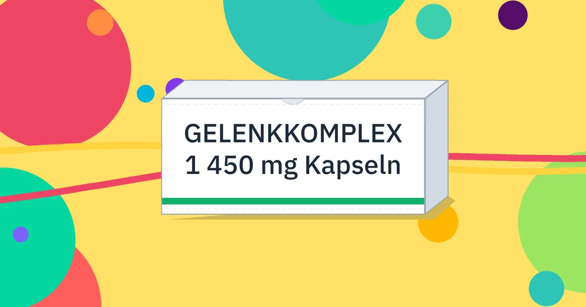 Symbolbild: Packung mit der Aufschrift GELENKKOMPLEX 1 450 mg Kapseln (PZN 09463026) – Verfügbarkeit und Bezug in Apotheken in Frankfurt am Main