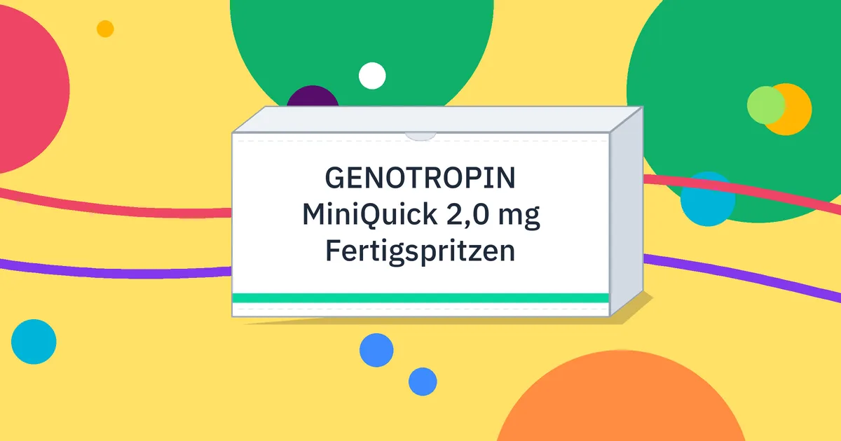 Symbolbild: Packung mit der Aufschrift GENOTROPIN MiniQuick 2,0 mg Fertigspritzen (PZN 08630798) – Verfügbarkeit und Bezug in Apotheken in Frankfurt am Main