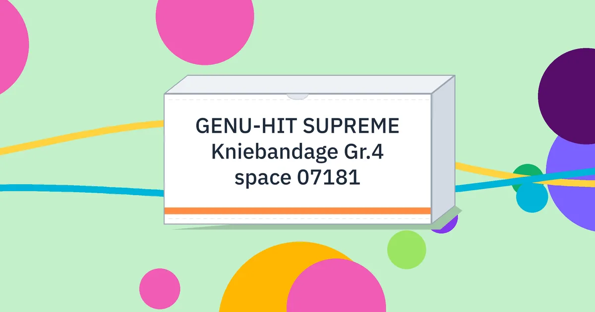 Symbolbild: Packung mit der Aufschrift GENU-HIT SUPREME Kniebandage Gr.4 space 07181 (PZN 20095729) – Verfügbarkeit und Bezug in Apotheken in Frankfurt am Main
