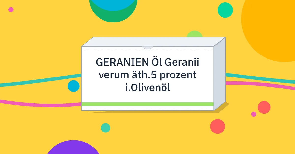 Symbolbild: Packung mit der Aufschrift GERANIEN Öl Geranii verum äth.5 prozent i.Olivenöl (PZN 02468285) – Verfügbarkeit und Bezug in Apotheken in Frankfurt am Main