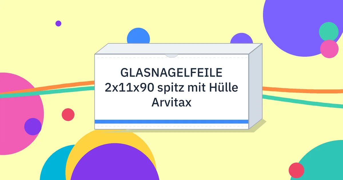 Symbolbild: Packung mit der Aufschrift GLASNAGELFEILE 2x11x90 spitz mit Hülle Arvitax (PZN 03722165) – Verfügbarkeit und Bezug in Apotheken in Frankfurt am Main
