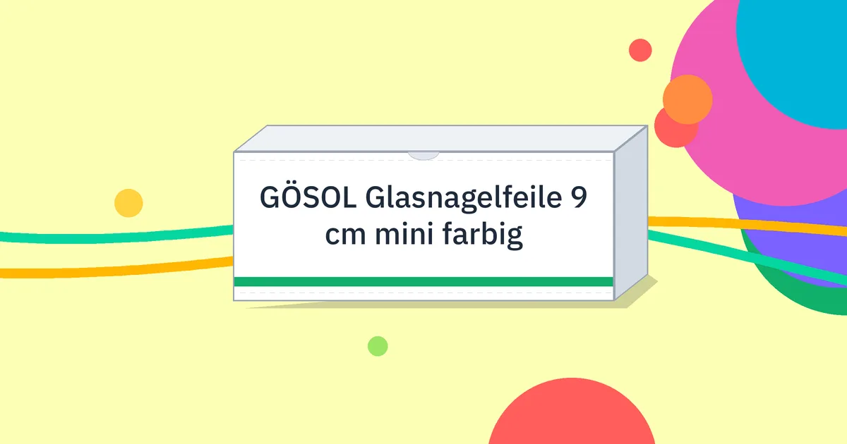 Symbolbild: Packung mit der Aufschrift GÖSOL Glasnagelfeile 9 cm mini farbig (PZN 15584797) – Verfügbarkeit und Bezug in Apotheken in Frankfurt am Main
