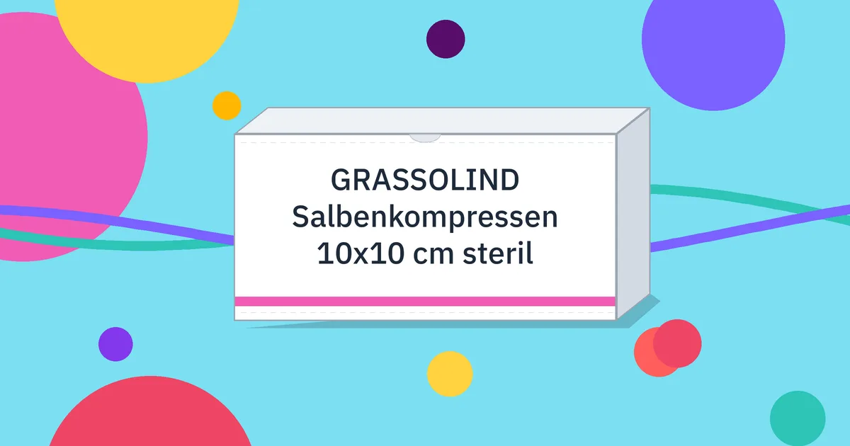 Symbolbild: Packung mit der Aufschrift GRASSOLIND Salbenkompressen 10x10 cm steril (PZN 09680545) – Verfügbarkeit und Bezug in Apotheken in Frankfurt am Main