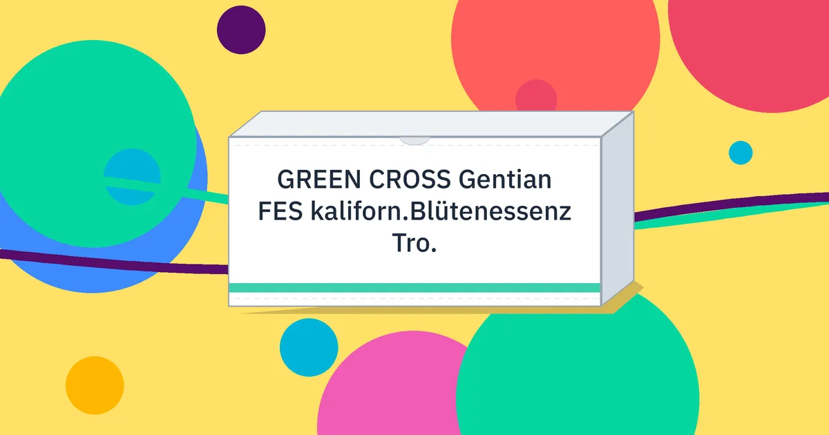 Symbolbild: Packung mit der Aufschrift GREEN CROSS Gentian FES kaliforn.Blütenessenz Tro. (PZN 18809802) – Verfügbarkeit und Bezug in Apotheken in Frankfurt am Main