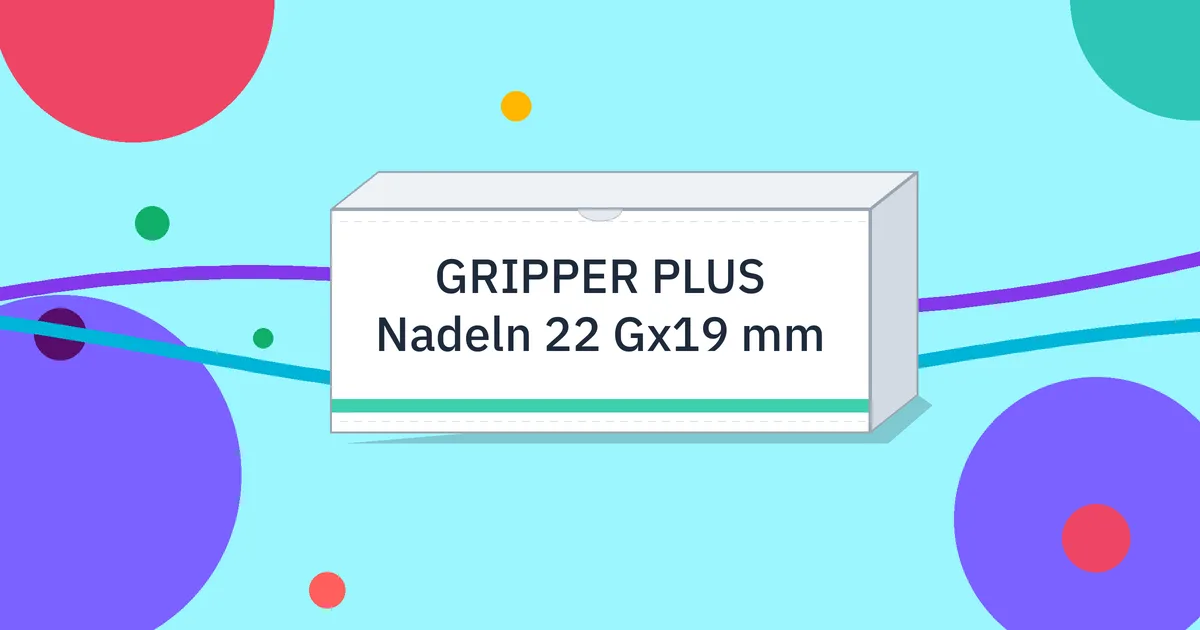 Symbolbild: Packung mit der Aufschrift GRIPPER PLUS Nadeln 22 Gx19 mm (PZN 00435867) – Verfügbarkeit und Bezug in Apotheken in Frankfurt am Main
