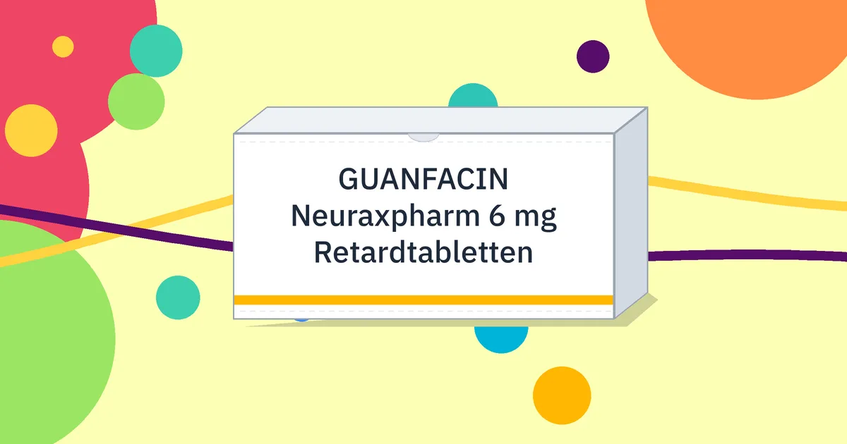 Symbolbild: Packung mit der Aufschrift GUANFACIN Neuraxpharm 6 mg Retardtabletten (PZN 09536682) – Verfügbarkeit und Bezug in Apotheken in Frankfurt am Main