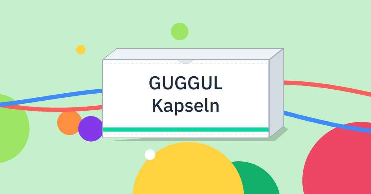 Symbolbild: Packung mit der Aufschrift GUGGUL Kapseln (PZN 00168550) – Verfügbarkeit und Bezug in Apotheken in Frankfurt am Main