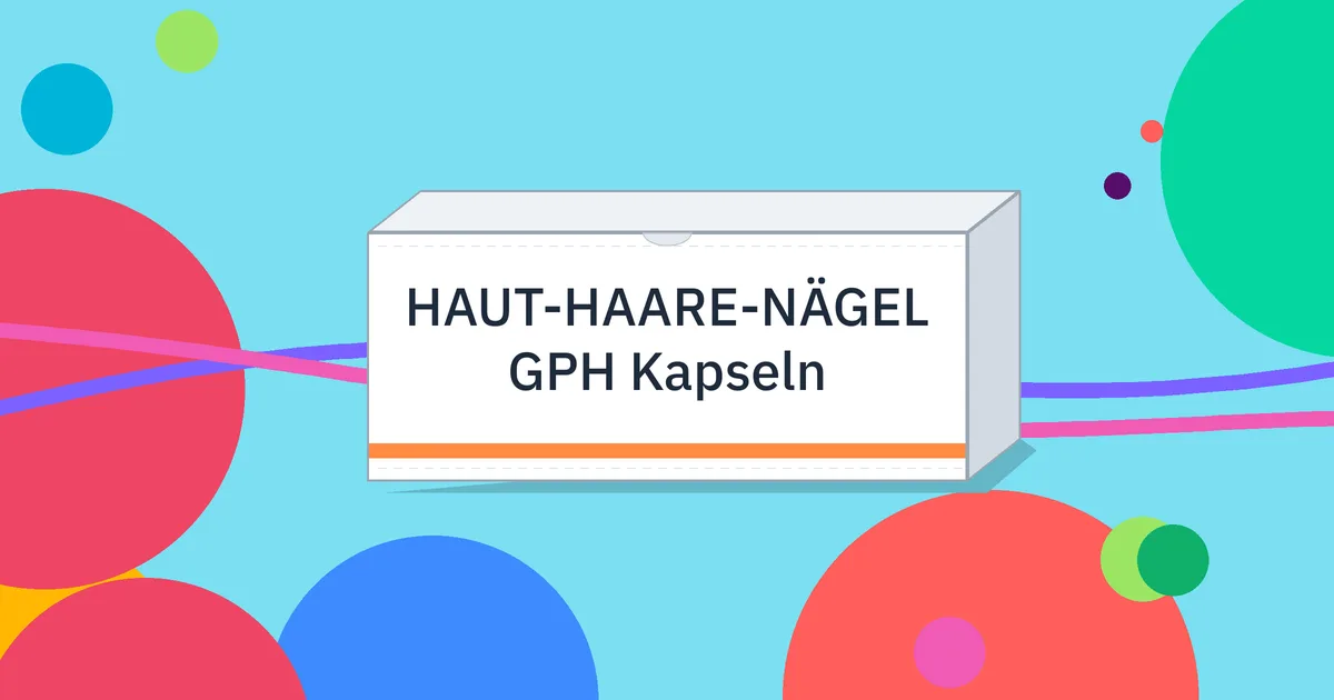 Symbolbild: Packung mit der Aufschrift HAUT-HAARE-NÄGEL GPH Kapseln (PZN 15614311) – Verfügbarkeit und Bezug in Apotheken in Frankfurt am Main