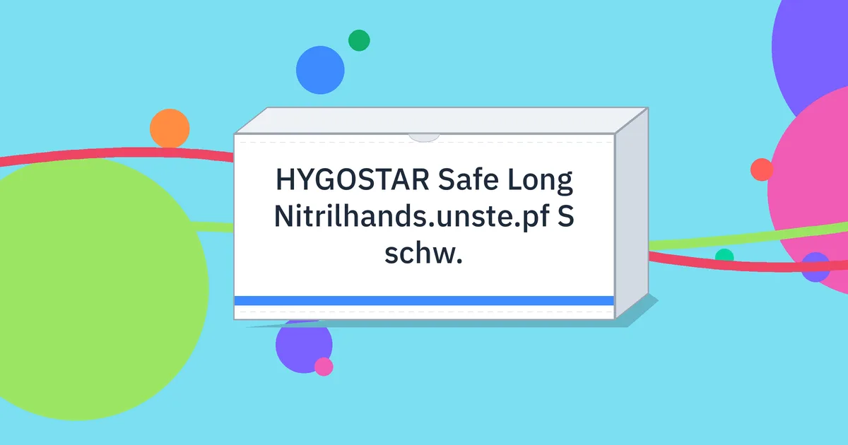 Symbolbild: Packung mit der Aufschrift HYGOSTAR Safe Long Nitrilhands.unste.pf S schw. (PZN 20774465) – Verfügbarkeit und Bezug in Apotheken in Frankfurt am Main