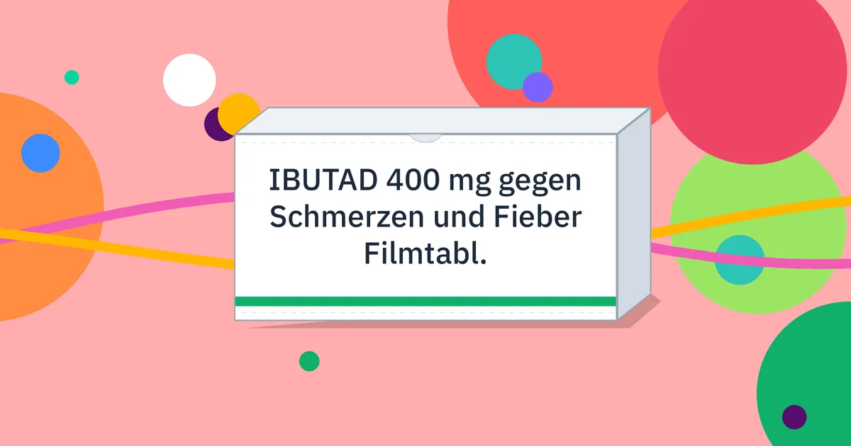 Symbolbild: Packung mit der Aufschrift IBUTAD 400 mg gegen Schmerzen und Fieber Filmtabl. (PZN 03648279) – Verfügbarkeit und Bezug in Apotheken in Frankfurt am Main