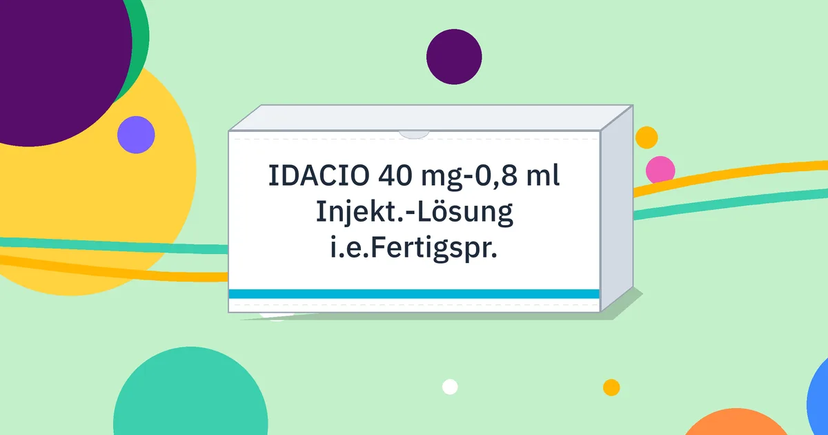 Symbolbild: Packung mit der Aufschrift IDACIO 40 mg-0,8 ml Injekt.-Lösung i.e.Fertigspr. (PZN 20595136) – Verfügbarkeit und Bezug in Apotheken in Frankfurt am Main