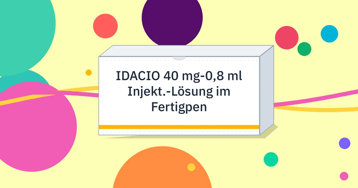 Symbolbild: Packung mit der Aufschrift IDACIO 40 mg-0,8 ml Injekt.-Lösung im Fertigpen (PZN 18116134) – Verfügbarkeit und Bezug in Apotheken in Frankfurt am Main