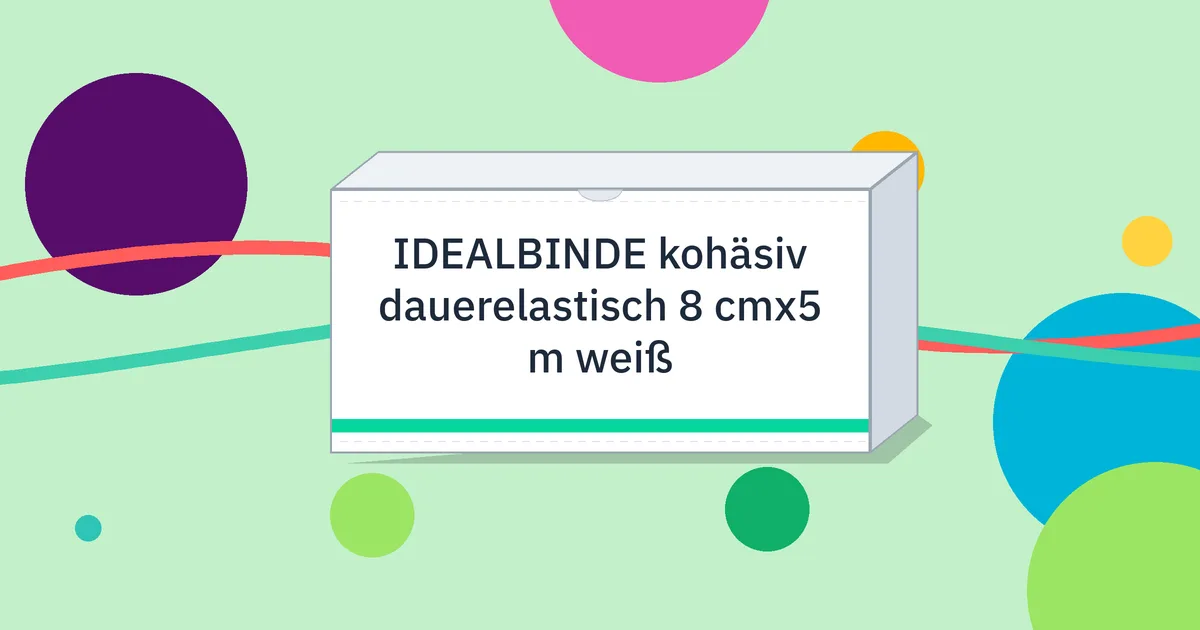 Symbolbild: Packung mit der Aufschrift IDEALBINDE kohäsiv dauerelastisch 8 cmx5 m weiß (PZN 04794712) – Verfügbarkeit und Bezug in Apotheken in Frankfurt am Main
