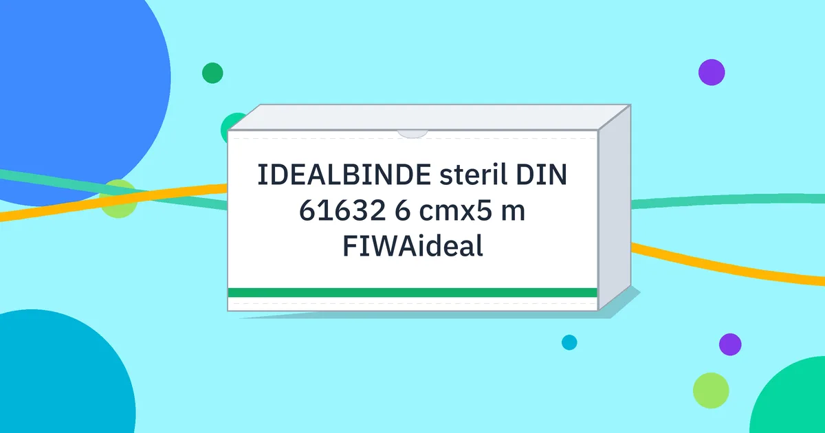 Symbolbild: Packung mit der Aufschrift IDEALBINDE steril DIN 61632 6 cmx5 m FIWAideal (PZN 11860237) – Verfügbarkeit und Bezug in Apotheken in Frankfurt am Main