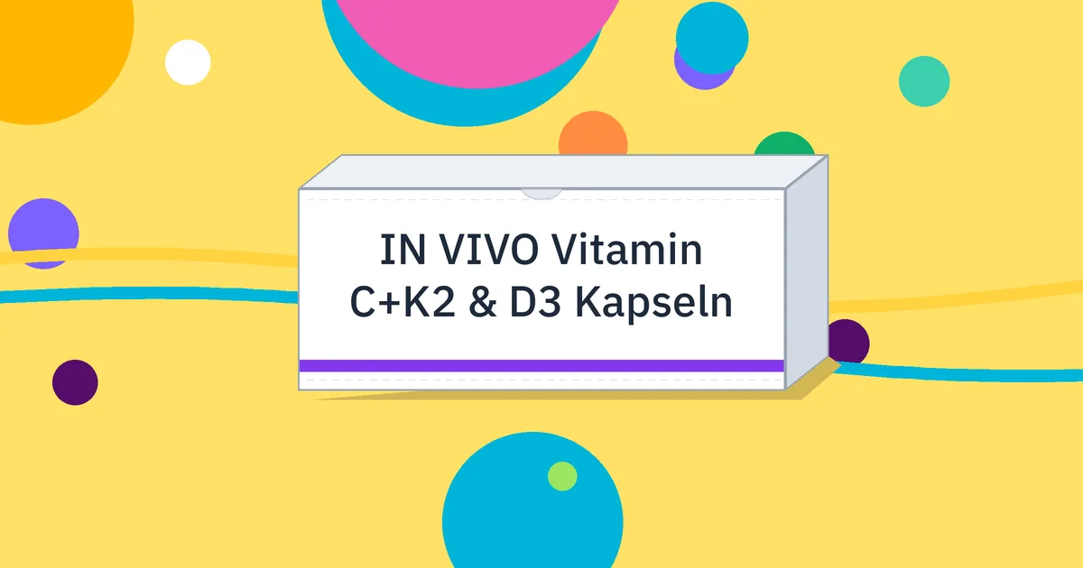 Symbolbild: Packung mit der Aufschrift IN VIVO Vitamin C+K2 & D3 Kapseln (PZN 18204022) – Verfügbarkeit und Bezug in Apotheken in Frankfurt am Main