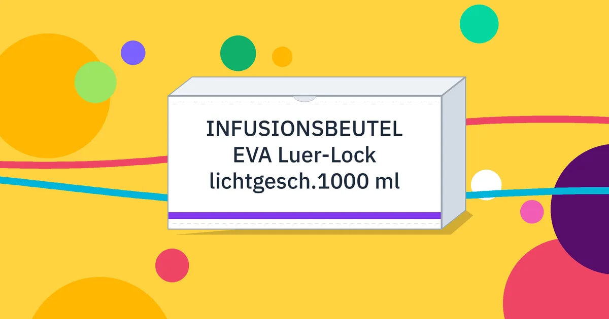 Symbolbild: Packung mit der Aufschrift INFUSIONSBEUTEL EVA Luer-Lock lichtgesch.1000 ml (PZN 19986860) – Verfügbarkeit und Bezug in Apotheken in Frankfurt am Main