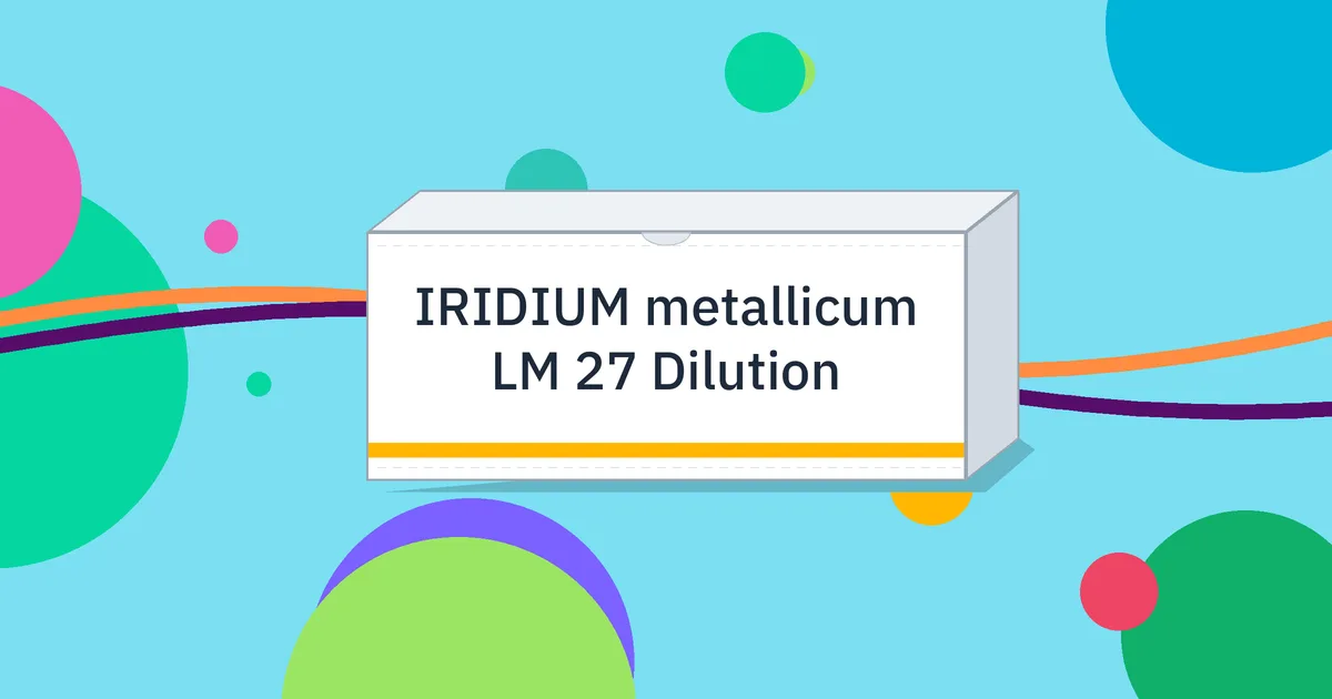 Symbolbild: Packung mit der Aufschrift IRIDIUM metallicum LM 27 Dilution (PZN 12913639) – Verfügbarkeit und Bezug in Apotheken in Frankfurt am Main