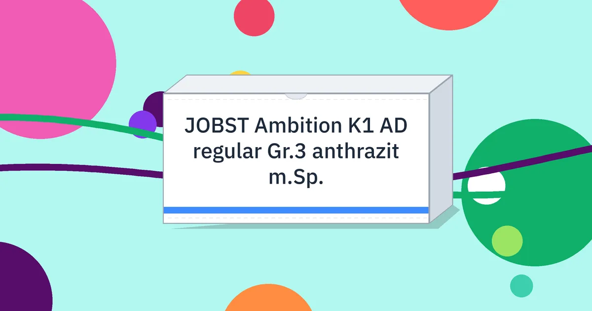 Symbolbild: Packung mit der Aufschrift JOBST Ambition K1 AD regular Gr.3 anthrazit m.Sp. (PZN 11020106) – Verfügbarkeit und Bezug in Apotheken in Frankfurt am Main