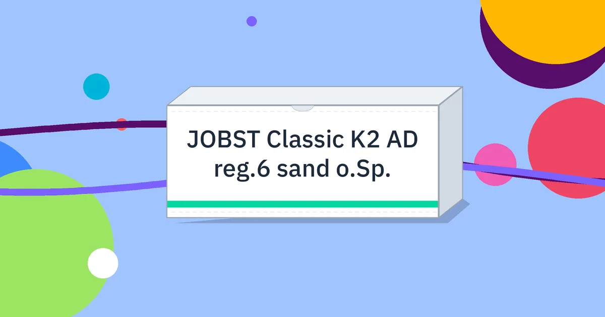Symbolbild: Packung mit der Aufschrift JOBST Classic K2 AD reg.6 sand o.Sp. (PZN 11269337) – Verfügbarkeit und Bezug in Apotheken in Frankfurt am Main