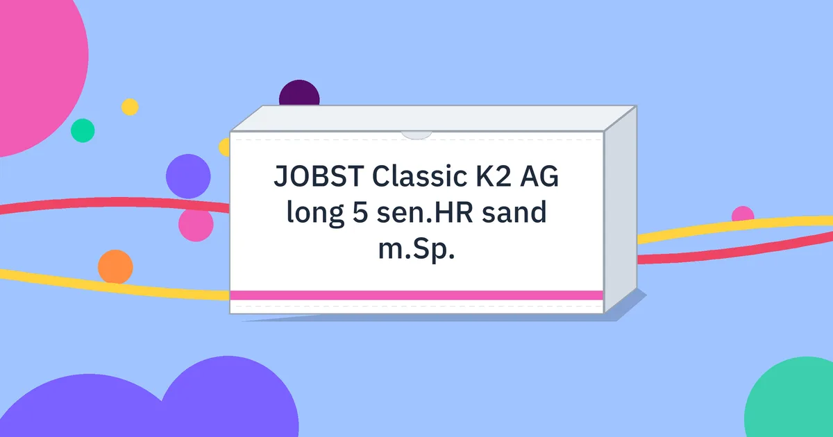 Symbolbild: Packung mit der Aufschrift JOBST Classic K2 AG long 5 sen.HR sand m.Sp. (PZN 17959190) – Verfügbarkeit und Bezug in Apotheken in Frankfurt am Main