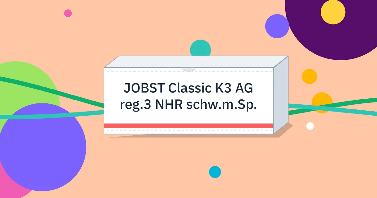 Symbolbild: Packung mit der Aufschrift JOBST Classic K3 AG reg.3 NHR schw.m.Sp. (PZN 13073408) – Verfügbarkeit und Bezug in Apotheken in Frankfurt am Main