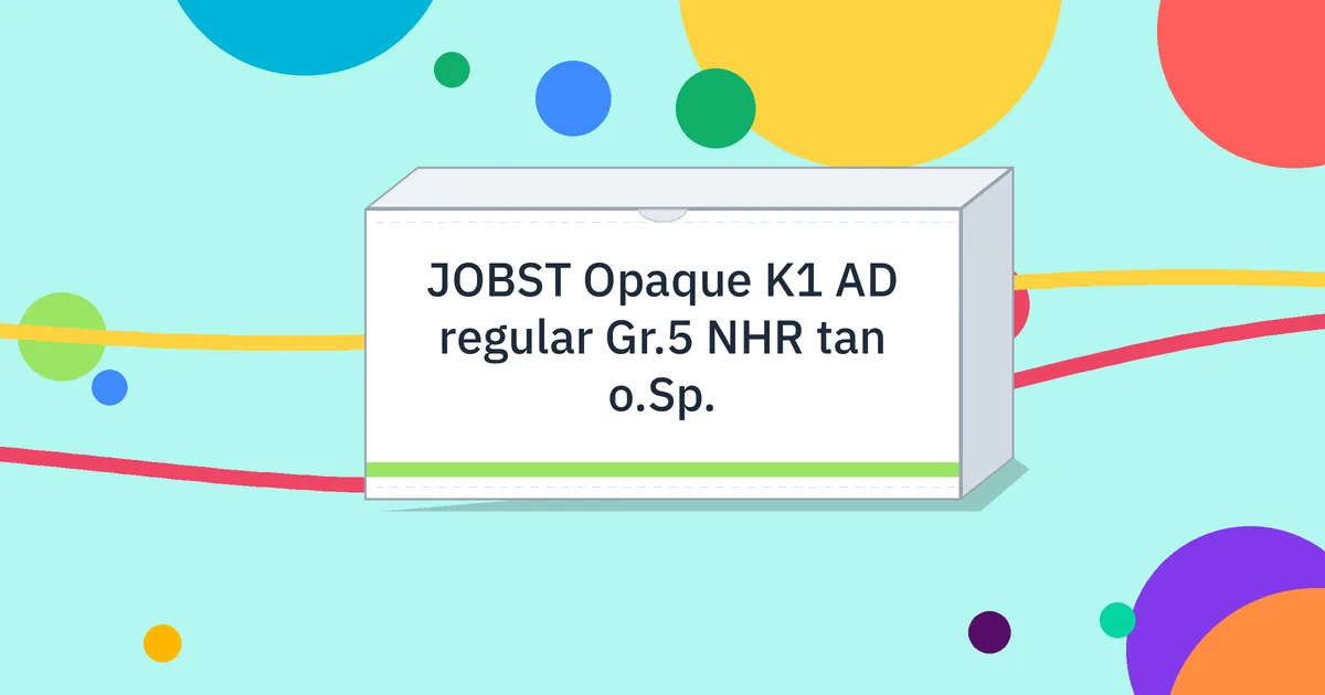 Symbolbild: Packung mit der Aufschrift JOBST Opaque K1 AD regular Gr.5 NHR tan o.Sp. (PZN 16262989) – Verfügbarkeit und Bezug in Apotheken in Frankfurt am Main