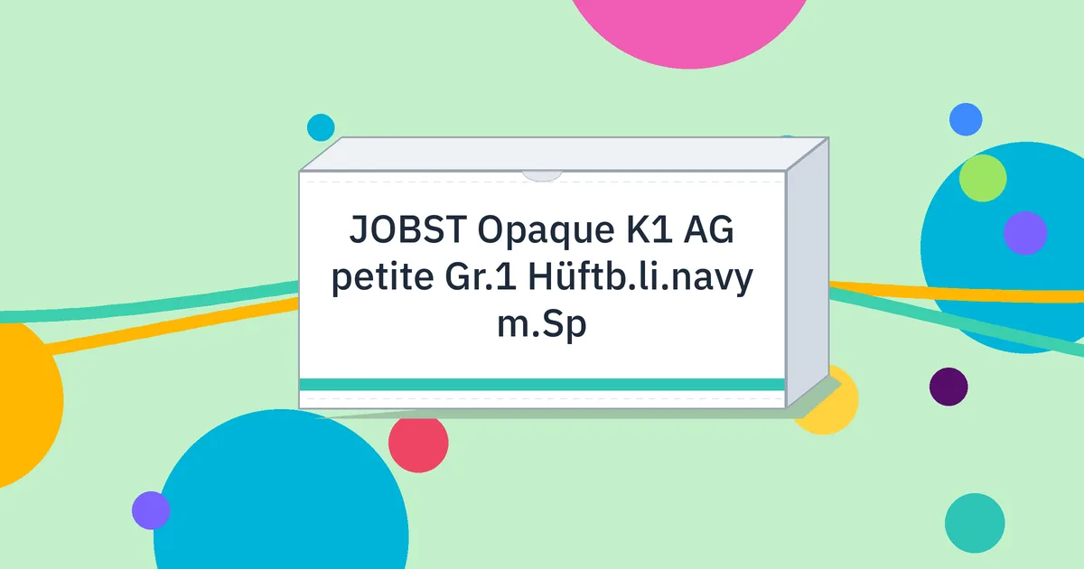 Symbolbild: Packung mit der Aufschrift JOBST Opaque K1 AG petite Gr.1 Hüftb.li.navy m.Sp (PZN 13097567) – Verfügbarkeit und Bezug in Apotheken in Frankfurt am Main