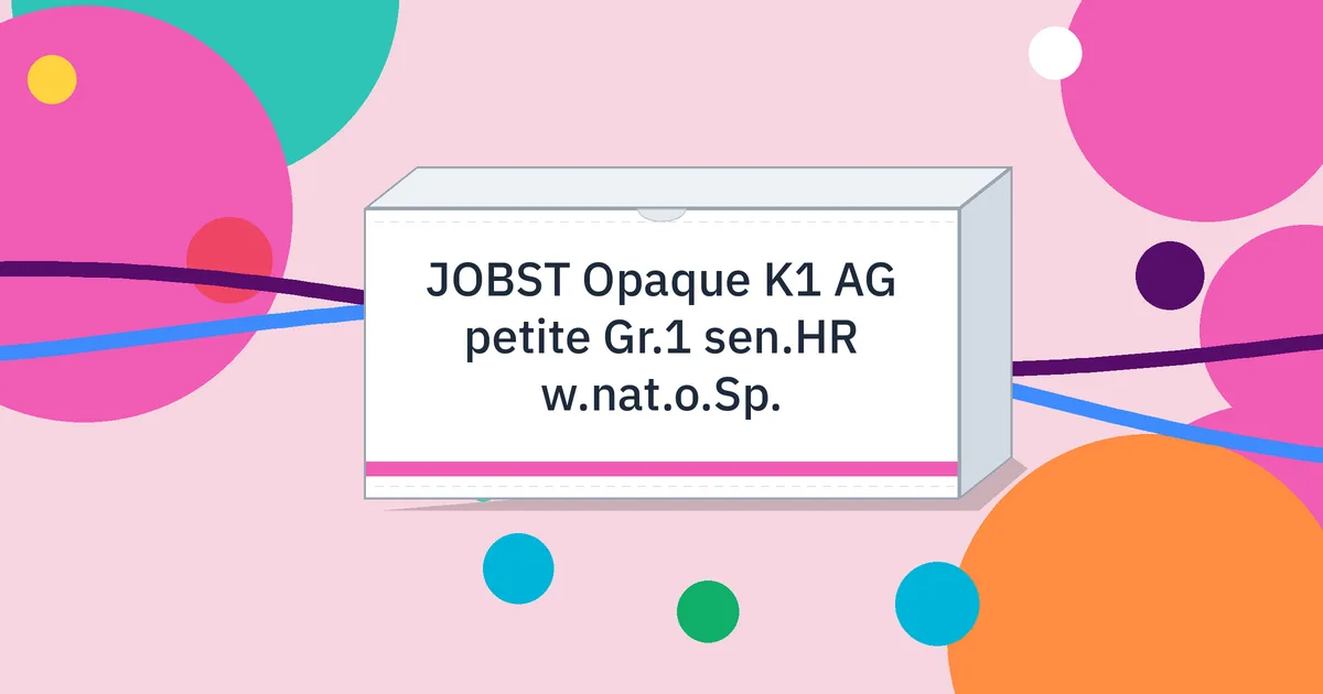 Symbolbild: Packung mit der Aufschrift JOBST Opaque K1 AG petite Gr.1 sen.HR w.nat.o.Sp. (PZN 13089355) – Verfügbarkeit und Bezug in Apotheken in Frankfurt am Main