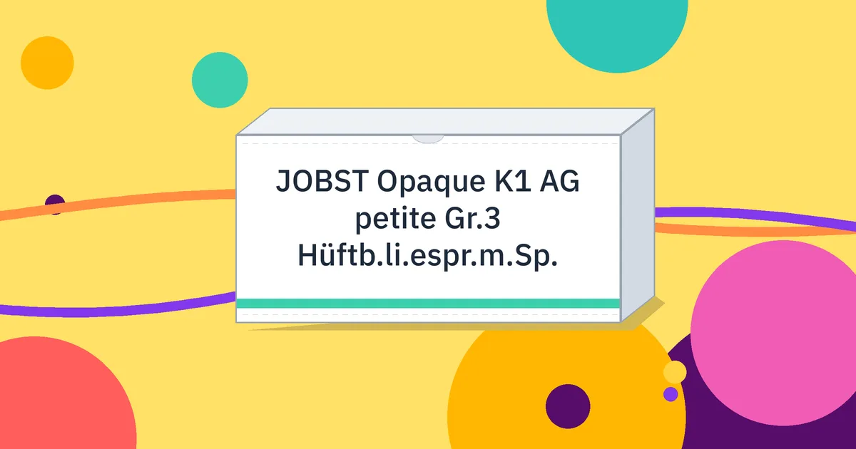 Symbolbild: Packung mit der Aufschrift JOBST Opaque K1 AG petite Gr.3 Hüftb.li.espr.m.Sp. (PZN 16274024) – Verfügbarkeit und Bezug in Apotheken in Frankfurt am Main