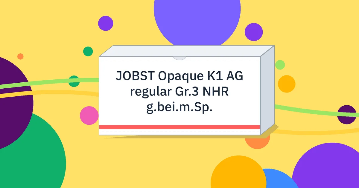 Symbolbild: Packung mit der Aufschrift JOBST Opaque K1 AG regular Gr.3 NHR g.bei.m.Sp. (PZN 16265315) – Verfügbarkeit und Bezug in Apotheken in Frankfurt am Main