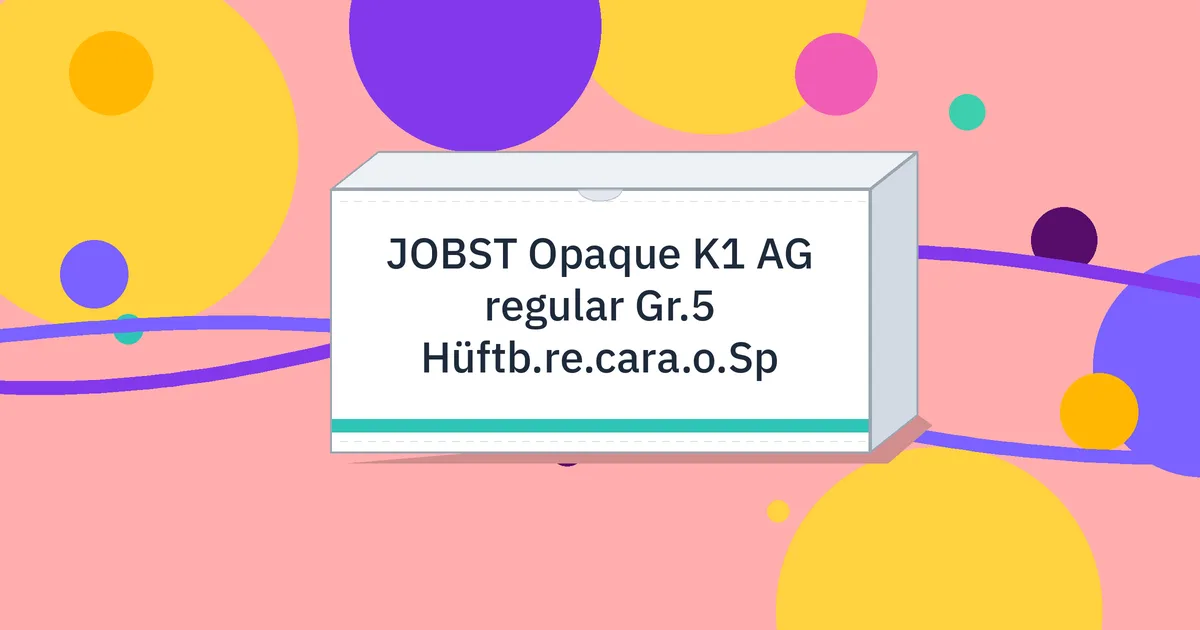 Symbolbild: Packung mit der Aufschrift JOBST Opaque K1 AG regular Gr.5 Hüftb.re.cara.o.Sp (PZN 13101518) – Verfügbarkeit und Bezug in Apotheken in Frankfurt am Main